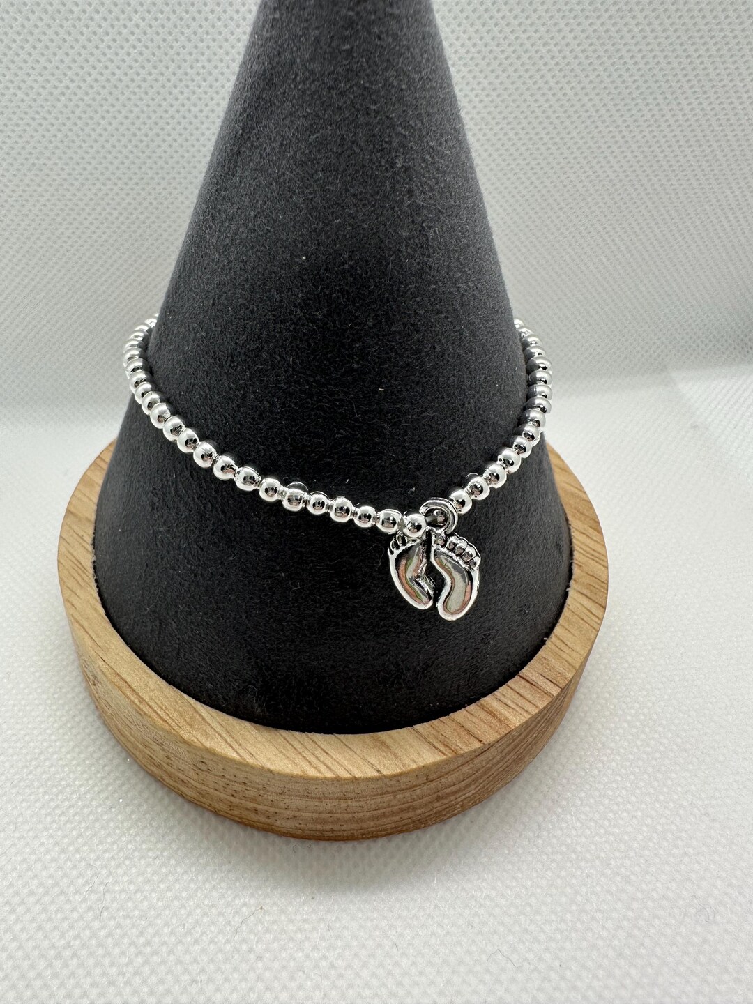 925 Sterling Silver Beaded Baby Feet Charm Bracelet - Etsy