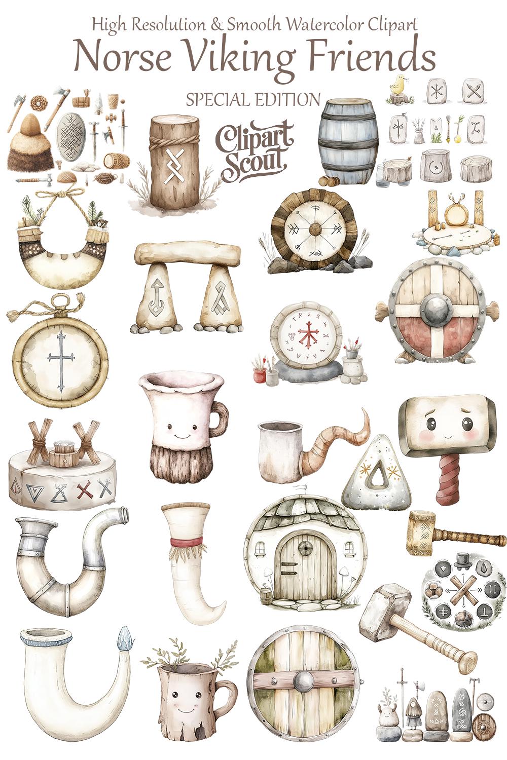 Cute Viking Clipart Norse Bundle - Cute Printable Watercolor Clipart ...