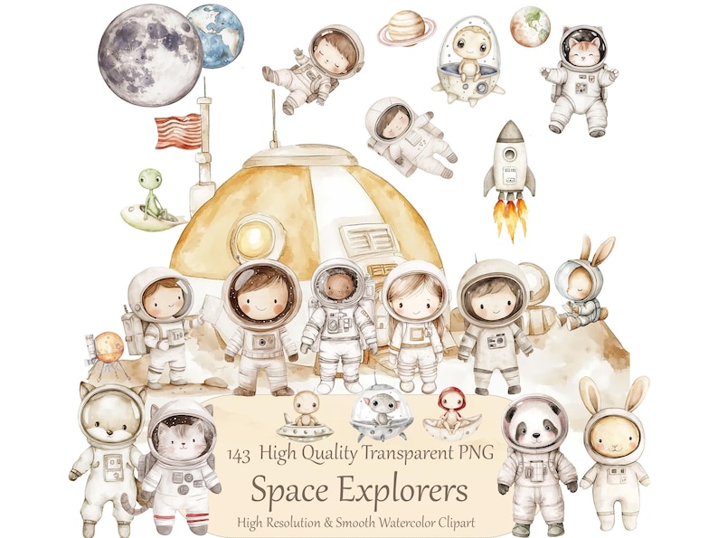 Cute Astronaut Clipart Bundle - Space, Planets, Aliens UFO PNG ...