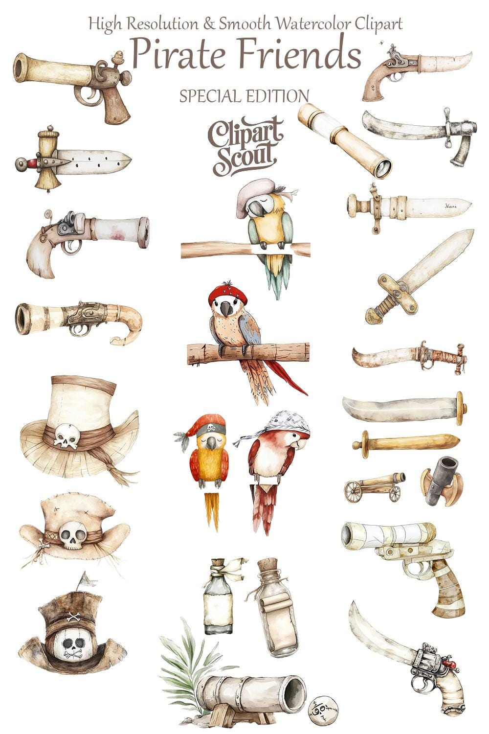 Cute Pirate Clipart Set, Watercolor Pirates Nursery Art, Pirate PNG for ...