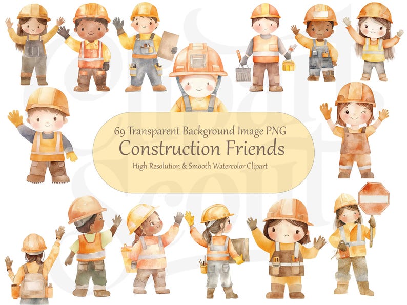 Construction Watercolor Clipart, Cute Construction Vehicle for Kids ...