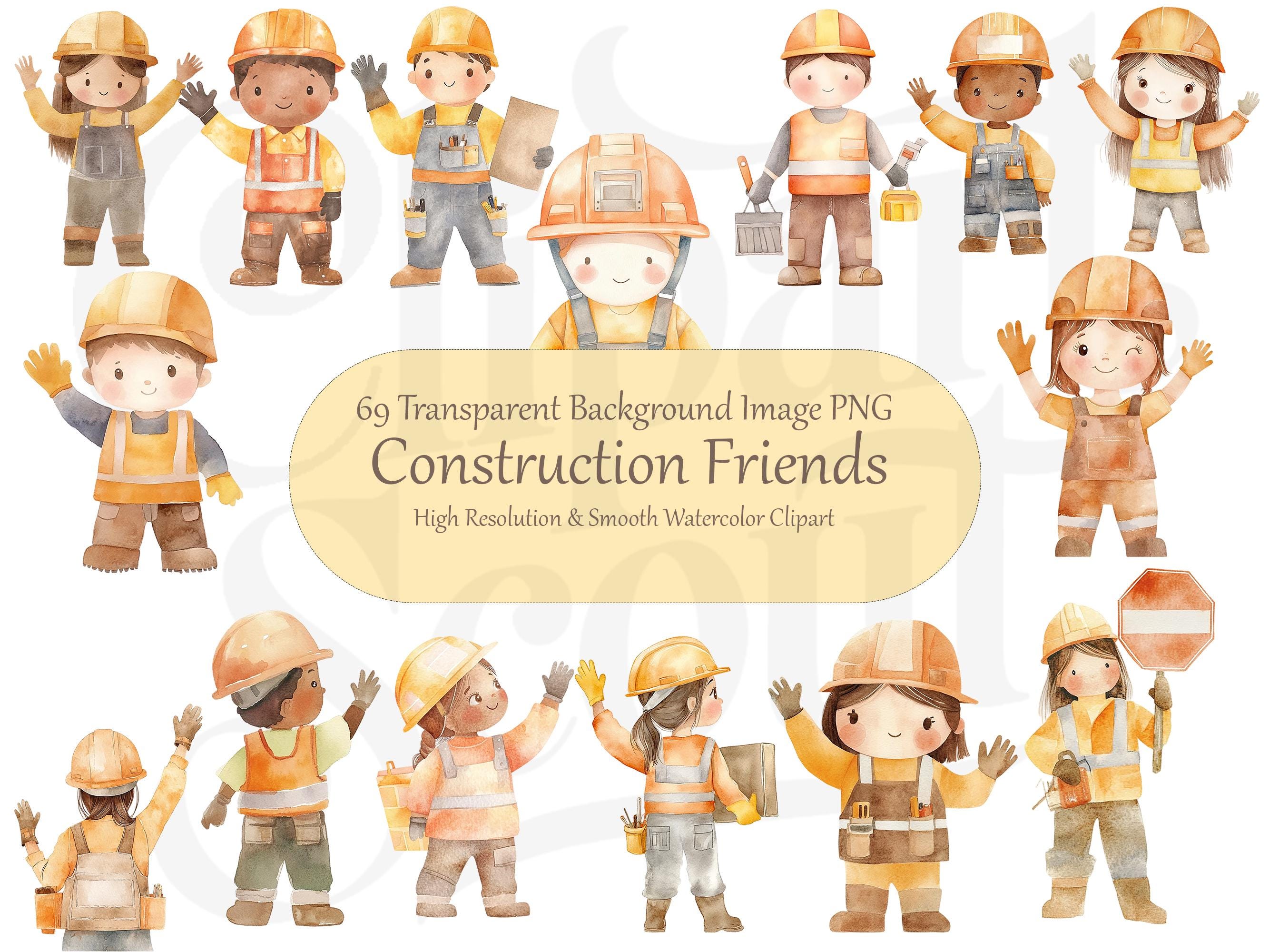 Watercolor Construction Clipart Bundle, Kids Birthday Decor PNG Set ...