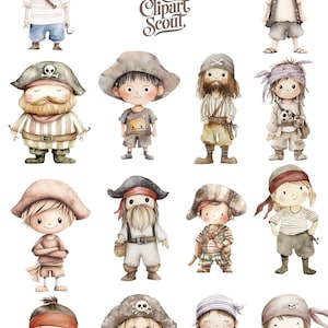 Cute Pirate Clipart Set, Watercolor Pirates Nursery Art, Pirate PNG for ...