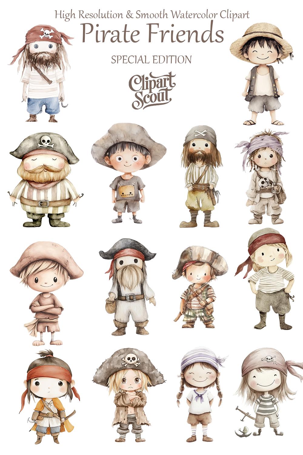 Cute Pirate Clipart Set, Watercolor Pirates Nursery Art, Pirate PNG for ...