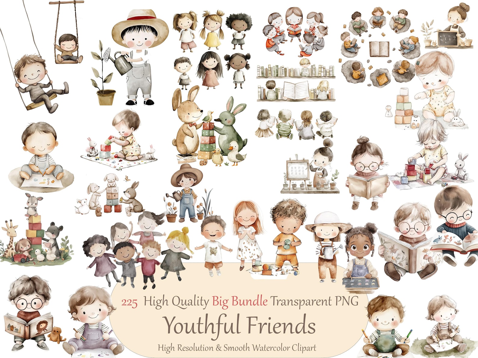 Cute Kindergarten Watercolor Clipart Set - Activities Clipart for ...