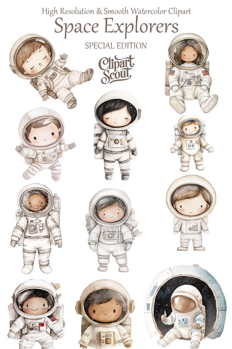 Cute Astronaut Clipart Bundle - Space, Planets, Aliens UFO PNG ...