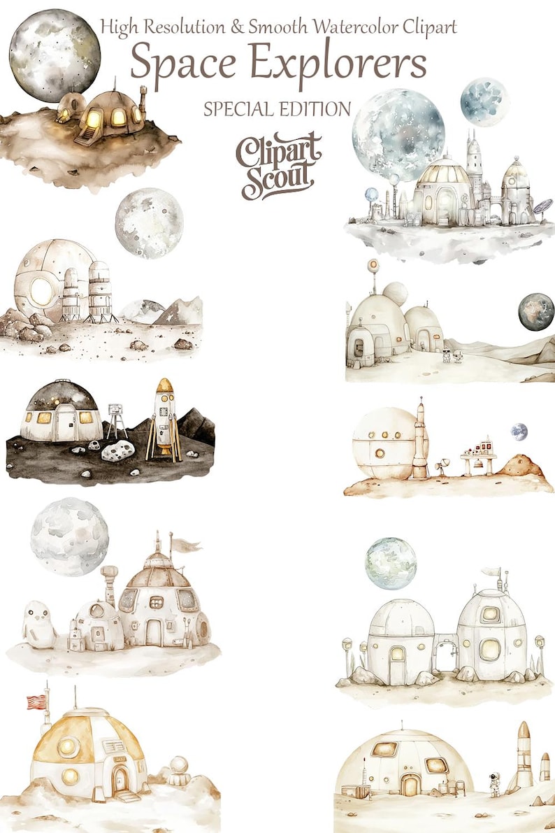 Cute Astronaut Clipart Bundle - Space, Planets, Aliens UFO PNG ...