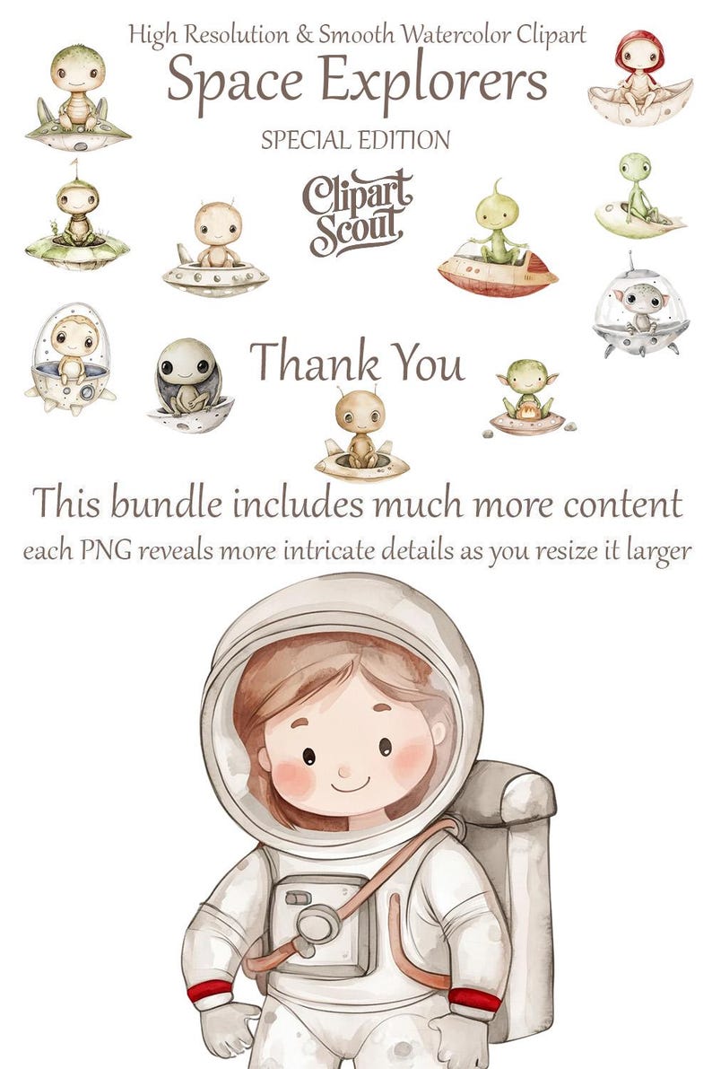 Cute Astronaut Clipart Bundle - Space, Planets, Aliens UFO PNG ...
