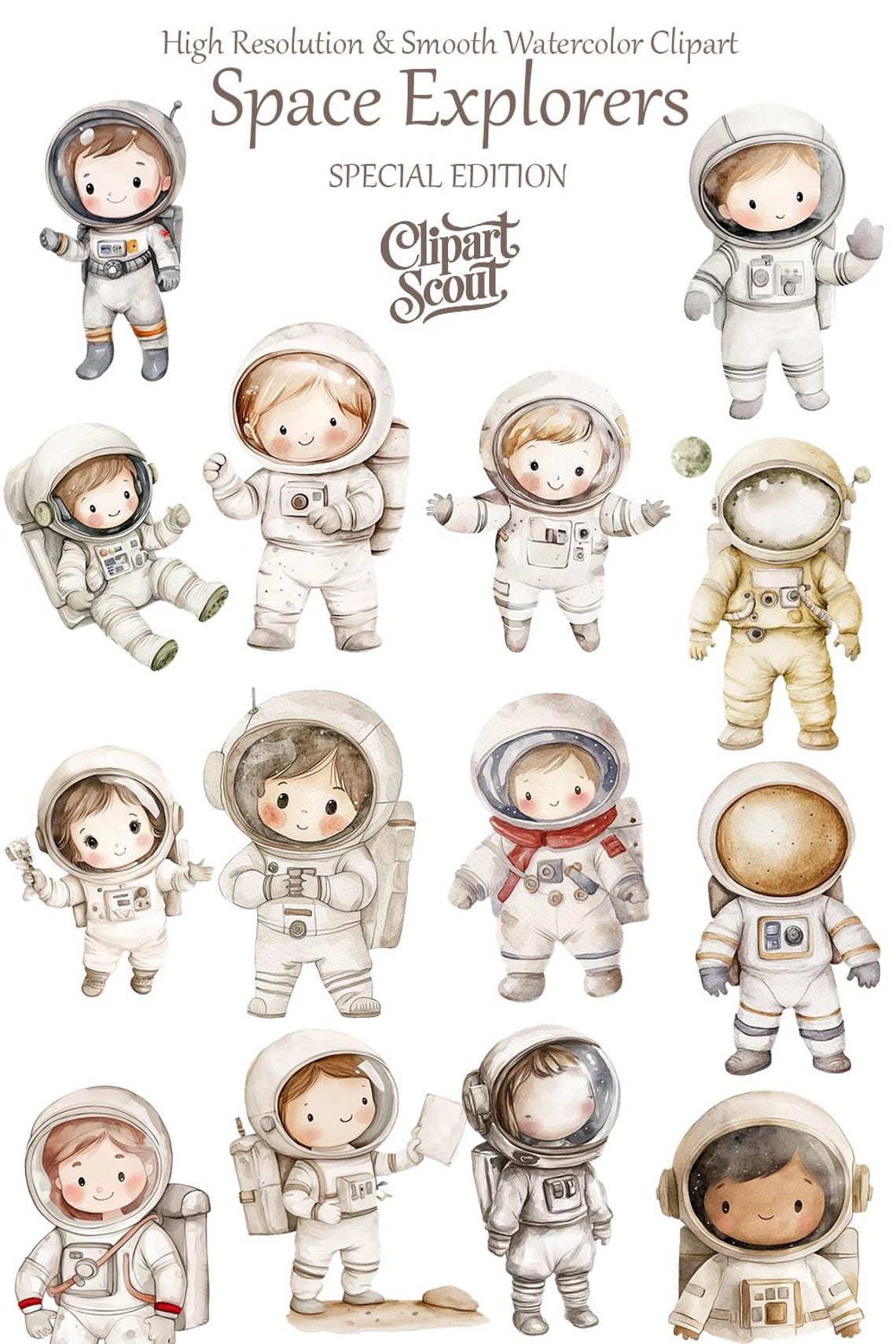 Cute Astronaut Clipart Bundle - Space, Planets, Aliens UFO PNG ...