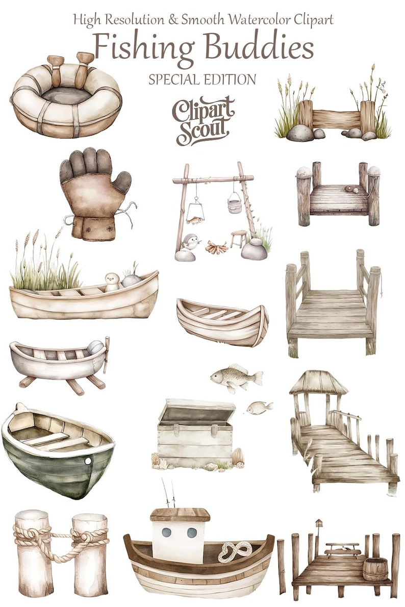 Cute Watercolor Fishing Clipart Set, Whimsical Anglers, Fish ...