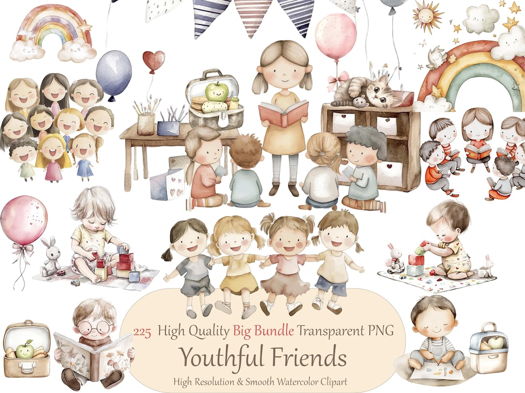 Cute Kindergarten Watercolor Clipart Set - Activities Clipart for ...