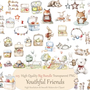 Cute Kindergarten Watercolor Clipart Set - Activities Clipart for ...