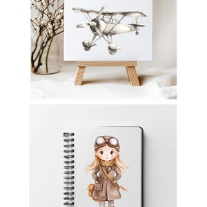 Cute Aviator Clipart - Watercolor Clipart - Airplane, Pilot, Clouds ...