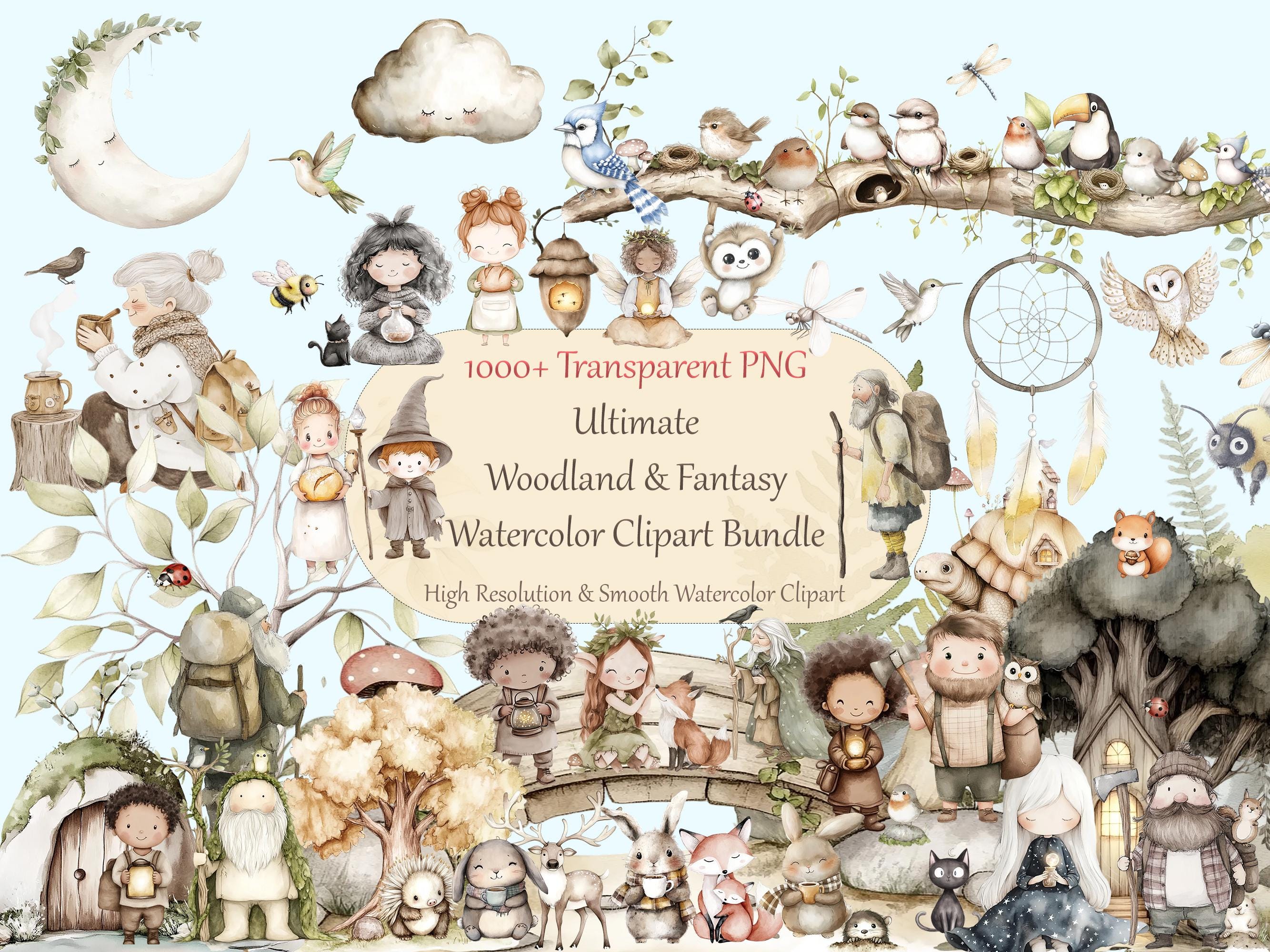 Woodland Animals Watercolor Clipart Bundle, Forest Animal PNG Set ...