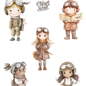 Cute Aviator Clipart - Watercolor Clipart - Airplane, Pilot, Clouds ...