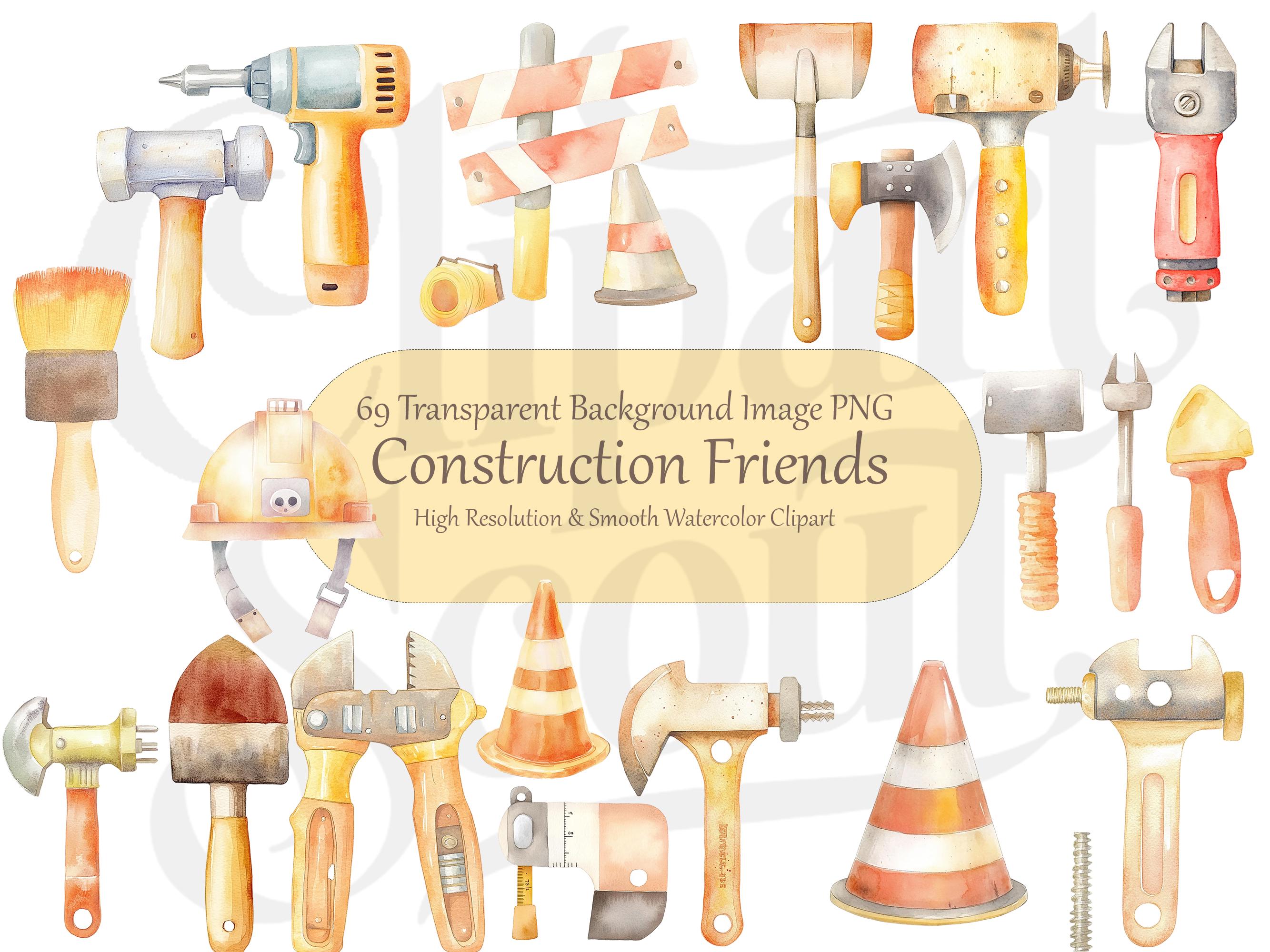 Watercolor Construction Clipart Bundle, Kids Birthday Decor PNG Set ...
