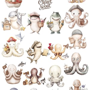 Cute Pirate Clipart Set, Watercolor Pirates Nursery Art, Pirate PNG for ...