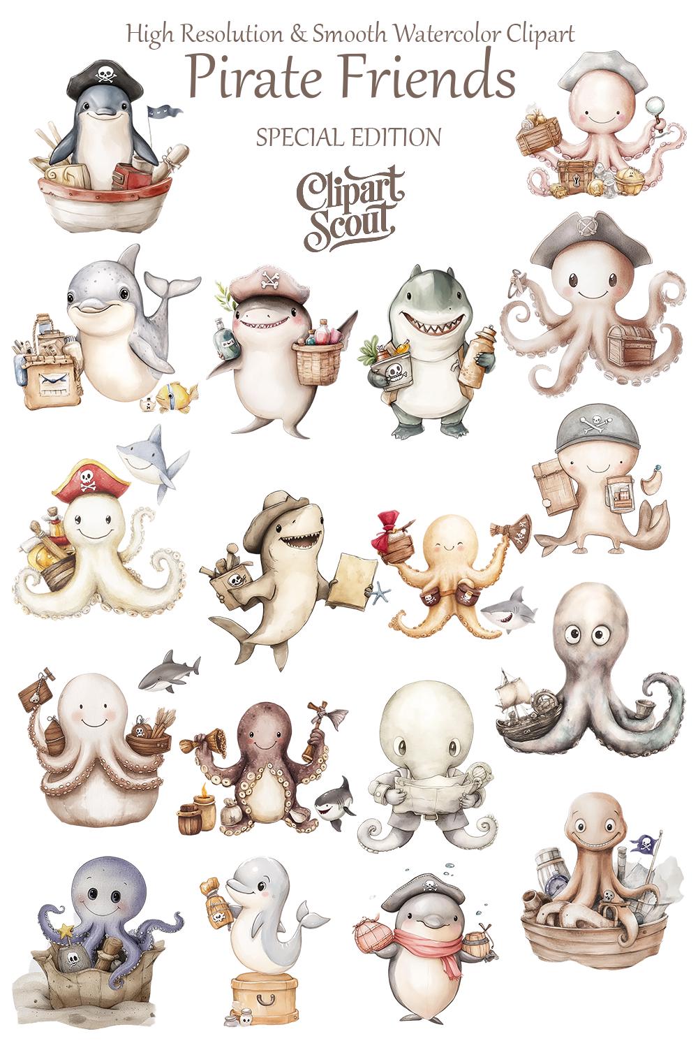 Cute Pirate Clipart Set, Watercolor Pirates Nursery Art, Pirate PNG for ...