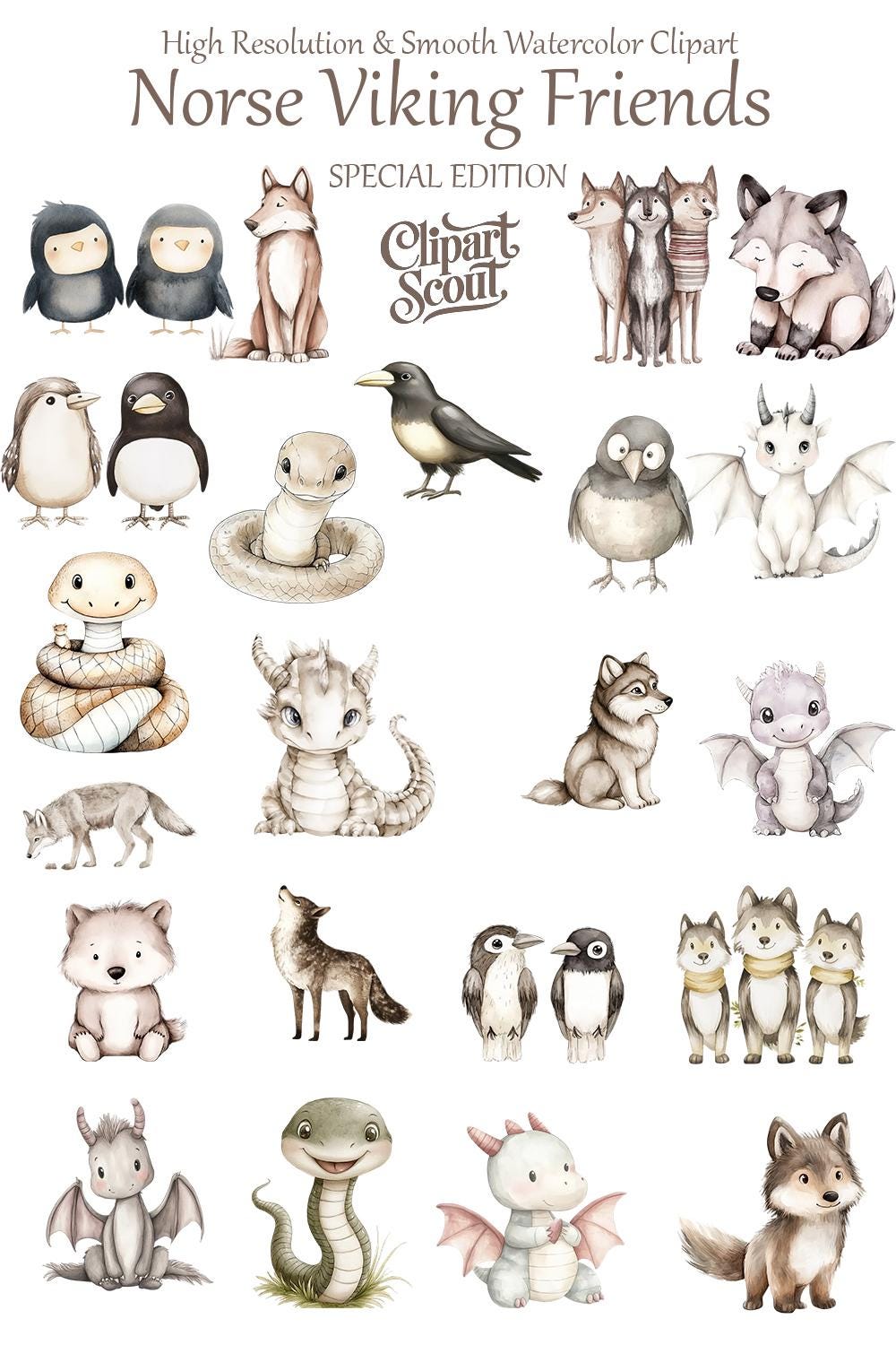 Cute Viking Clipart Norse Bundle - Cute Printable Watercolor Clipart ...