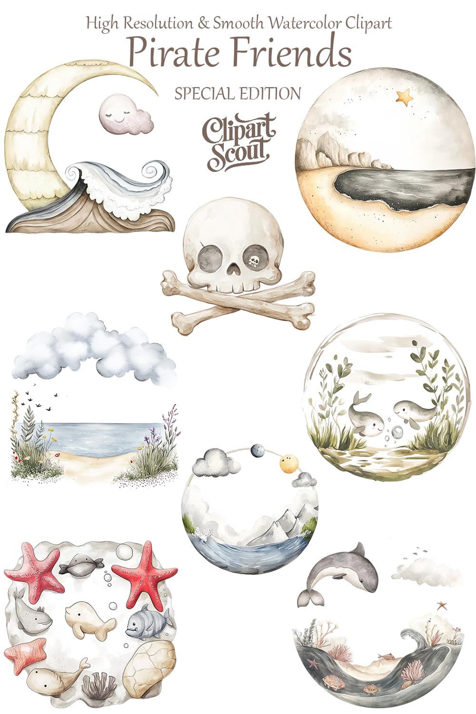 Cute Pirate Clipart Set, Watercolor Pirates Nursery Art, Pirate PNG for ...
