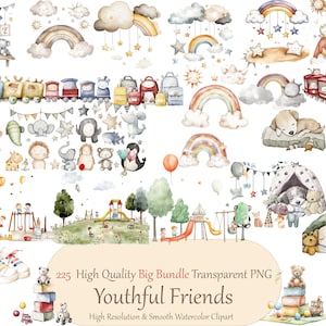 Cute Kindergarten Watercolor Clipart Set - Activities Clipart for ...