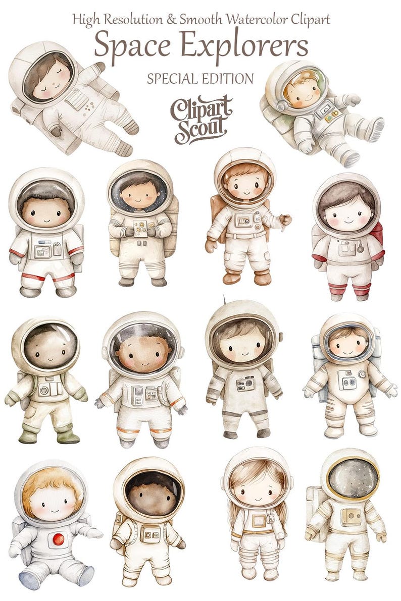 Cute Astronaut Clipart Bundle - Space, Planets, Aliens UFO PNG ...