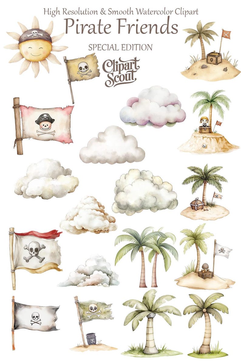 Cute Pirate Clipart Set, Watercolor Pirates Nursery Art, Pirate PNG for ...