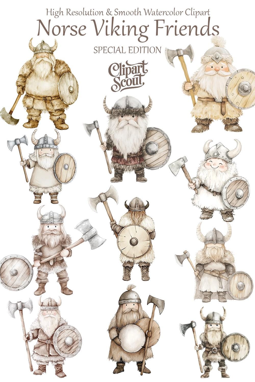 Cute Viking Clipart Norse Bundle - Cute Printable Watercolor Clipart ...