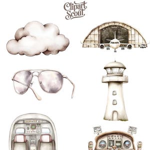 Cute Aviator Clipart - Watercolor Clipart - Airplane, Pilot, Clouds ...