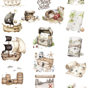 Cute Pirate Clipart Set, Watercolor Pirates Nursery Art, Pirate PNG for ...