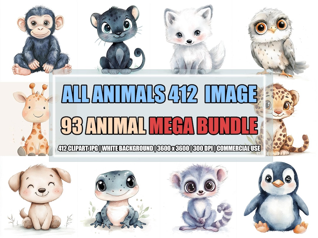 Cute Baby Animals Clipart Bundle of 412 JPG, Animal Babies, Baby ...