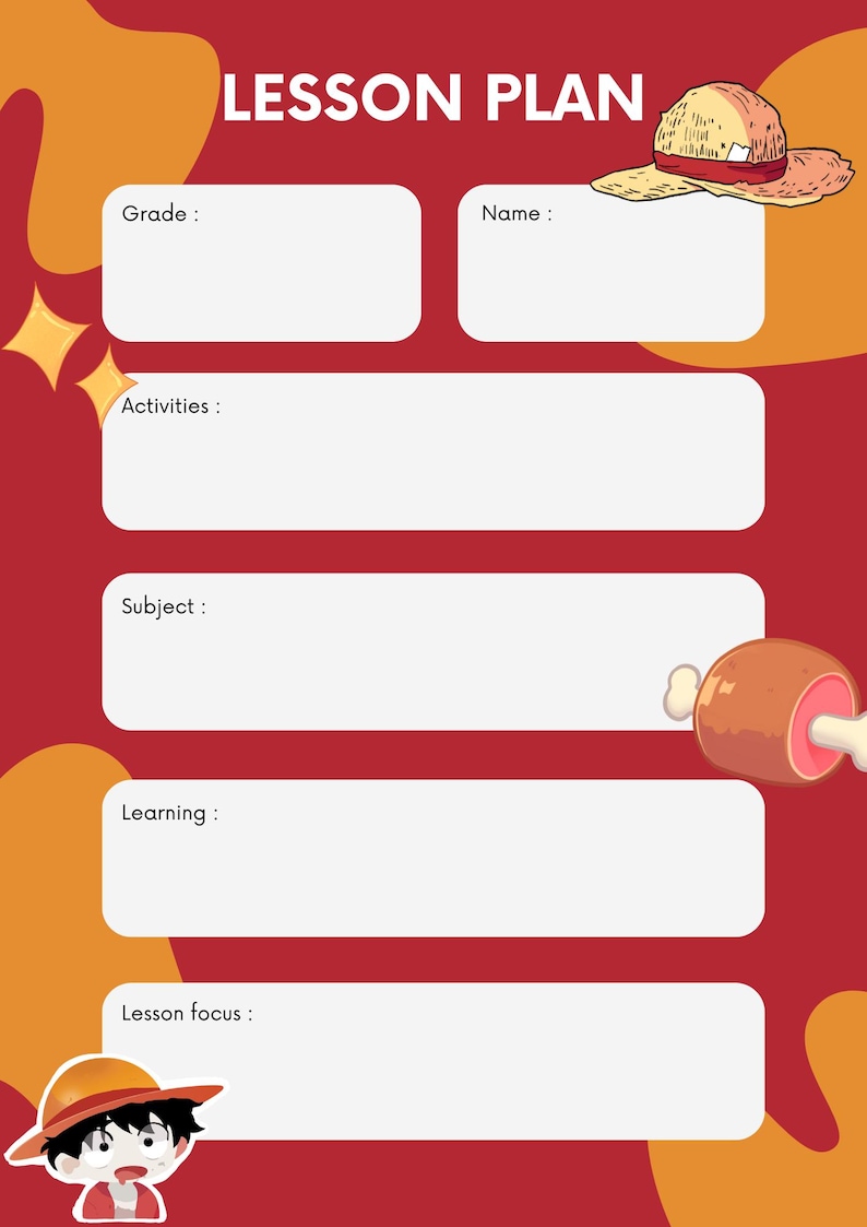 One Piece Themed Lesson Plan Templates - Digital Download & Printable ...