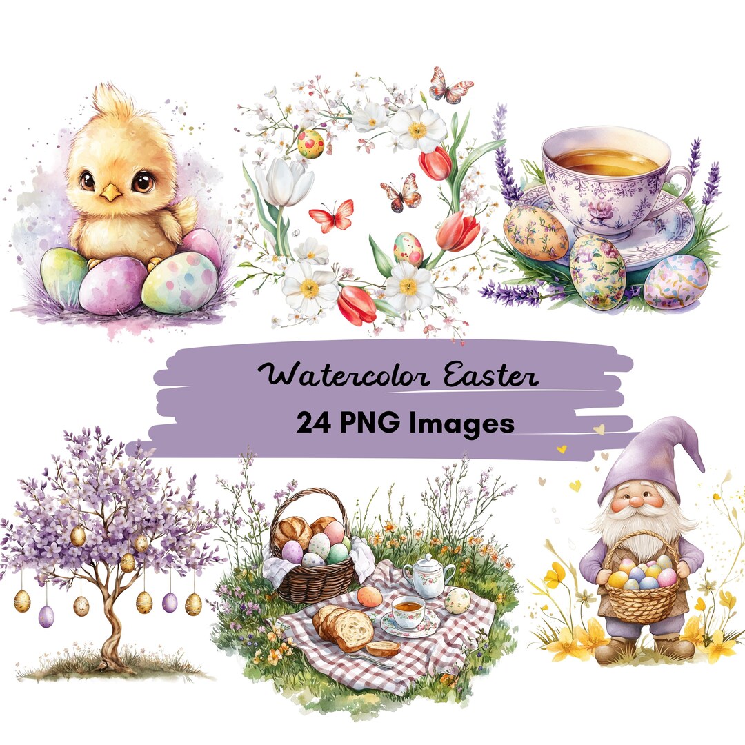 24 PNG Cute Easter Clipart, Spring Clipart Bundle, Cute Bunny Graphics ...