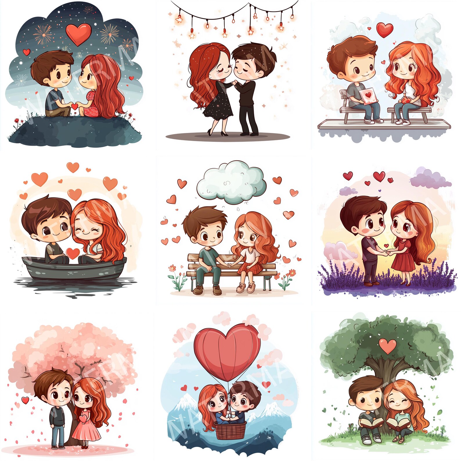 20 JPG Cute Romantic Couple Clip Art, Valentines Day Printable Image ...