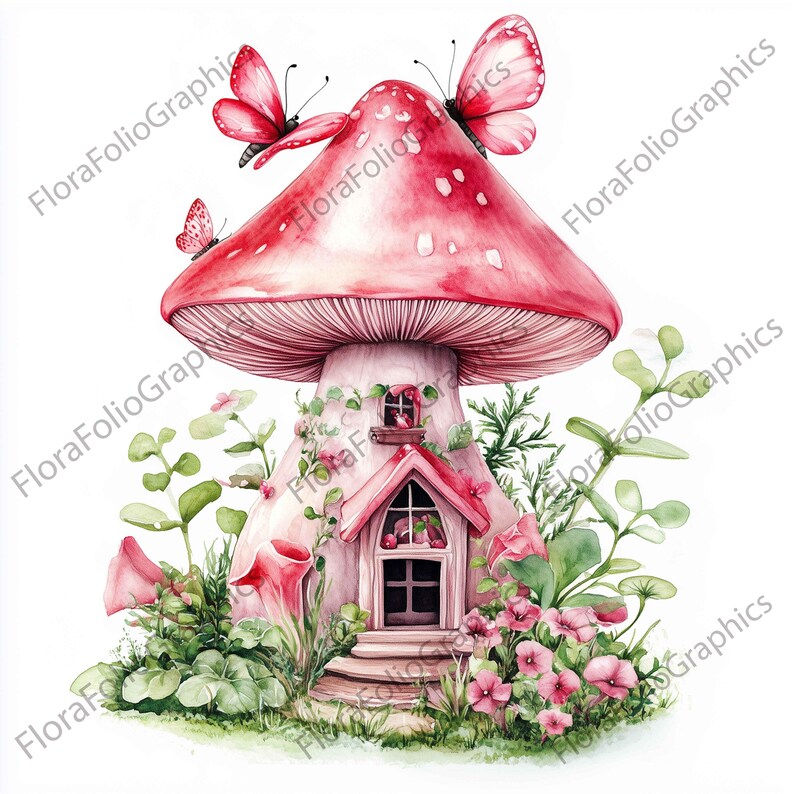 15 JPG Watercolor Whimsical Fairy Mushroom Houses Set, Home Clipart ...