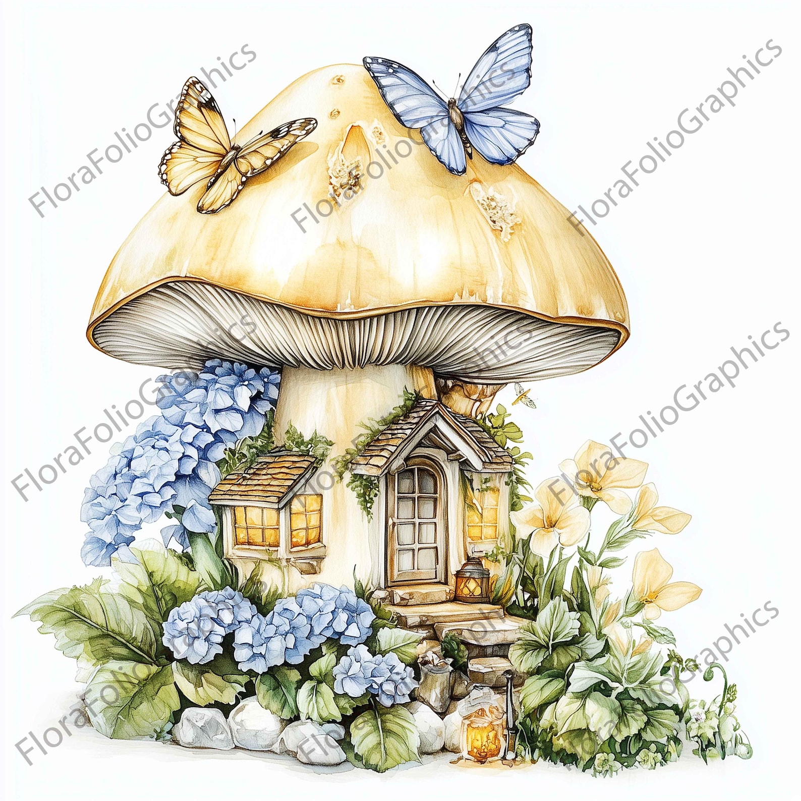 15 JPG Watercolor Whimsical Fairy Mushroom Houses Set, Home Clipart ...