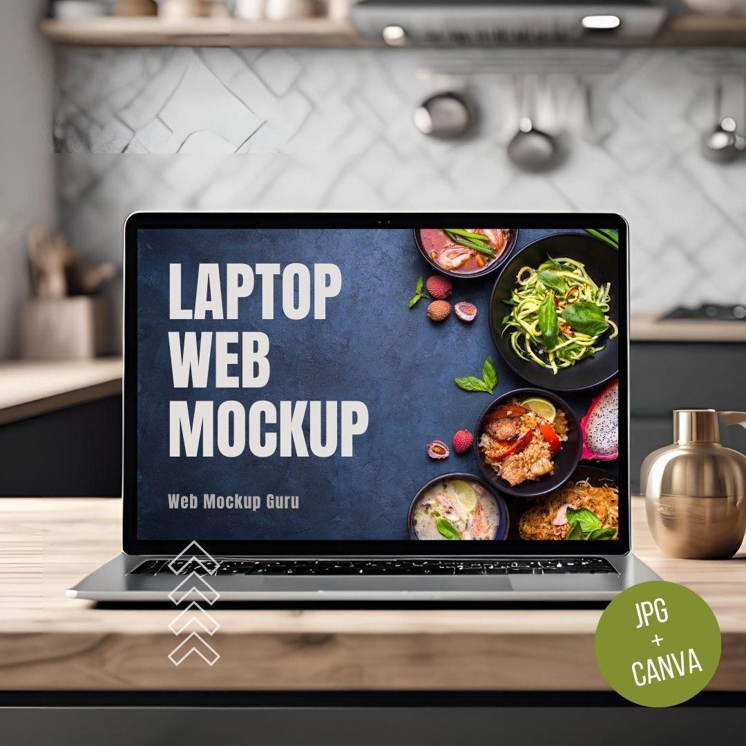 Food and Hospitality Laptop Mockup | Front-facing Desk Display | Café ...