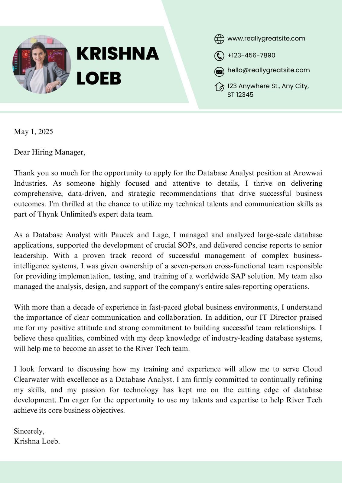 Modern Data Analyst Job Cover Letter Example, Job Application ...