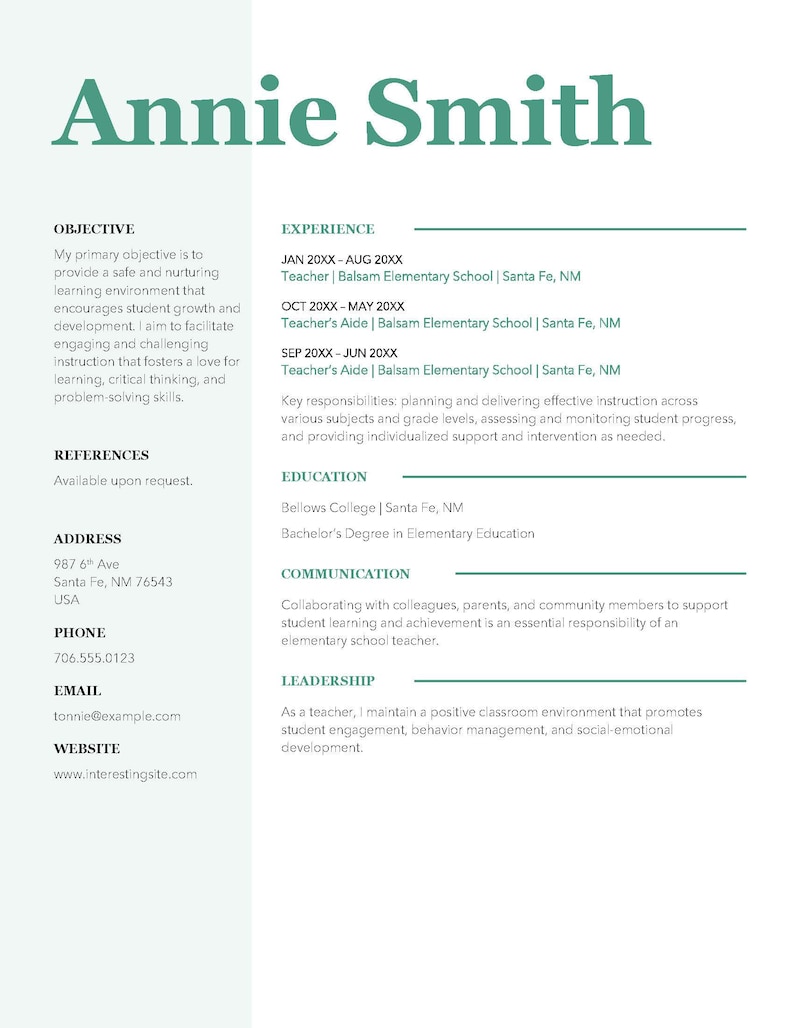 Teaching Job CV Template - Etsy