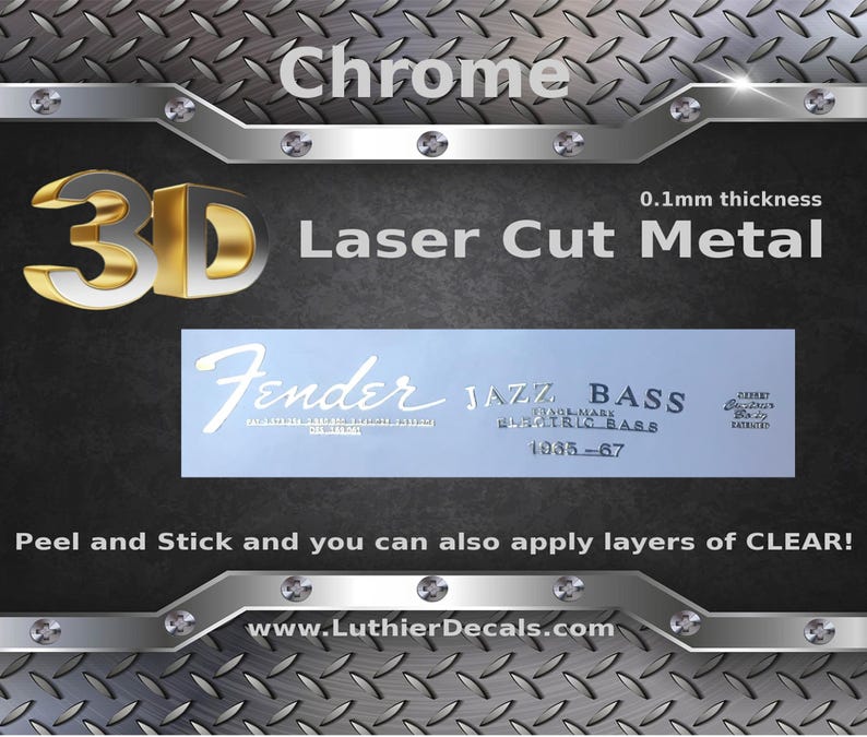 Fender Jazz Bass Guitar Decal 3d Laser Cut Metal Headstock Restoration ...