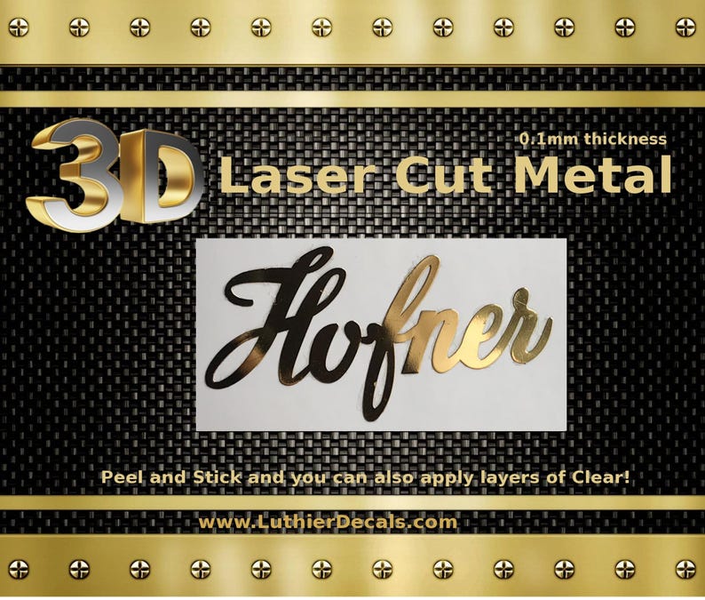 Hofner Guitar Decal 3d Laser Cut Metal Headstock Restoration Sticker ...