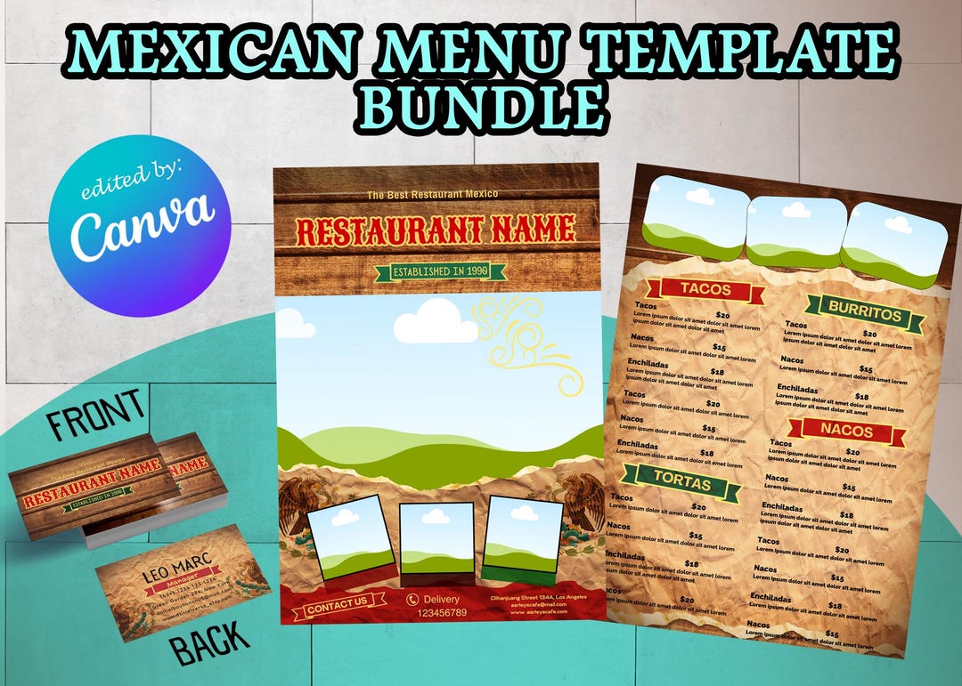 Editable Mexican Food Menu Template for Canva, Mexican Menu Bundle ...