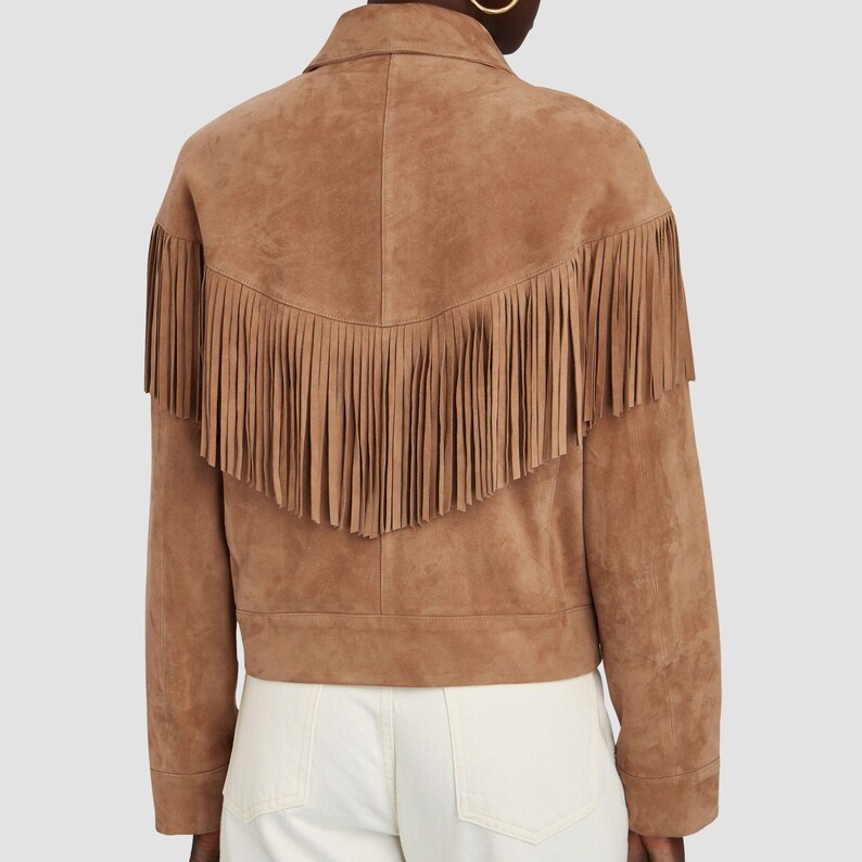 Women's Tan Suede Fringe Jacket With Snap Buttons Western Style Suede ...
