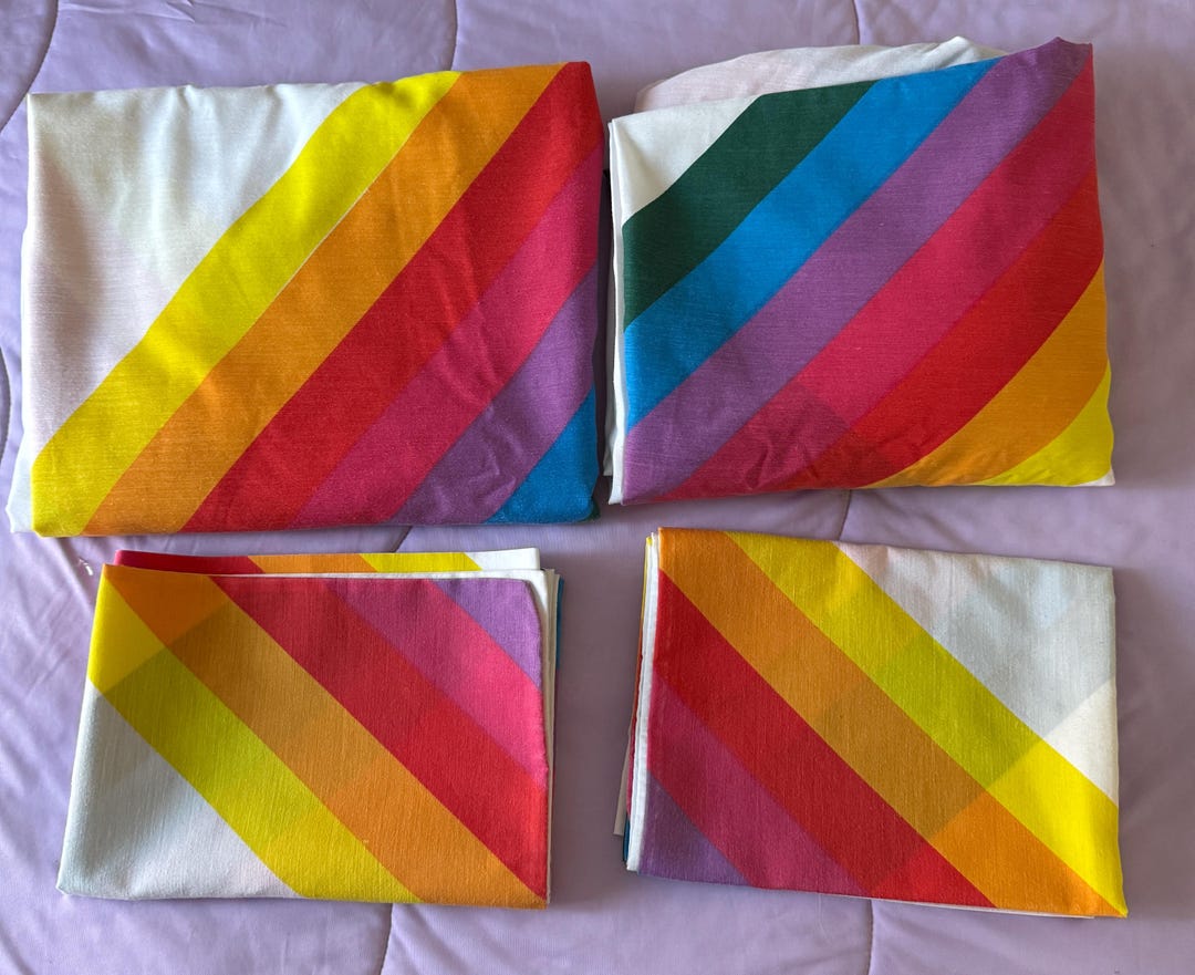 Vintage Thomaston Rainbow 4 Piece DOUBLE Sheet Set Stranger Things pre ...