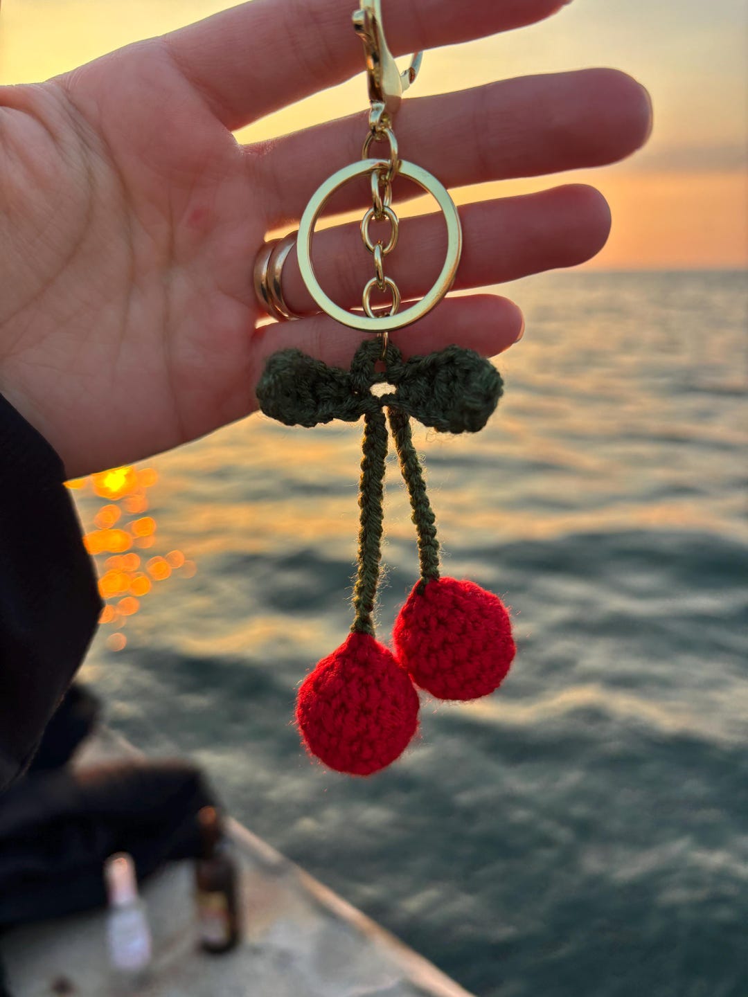 Handmade Crochet Cherry Keychain for Purse, Cute Amigurumi Cherry ...