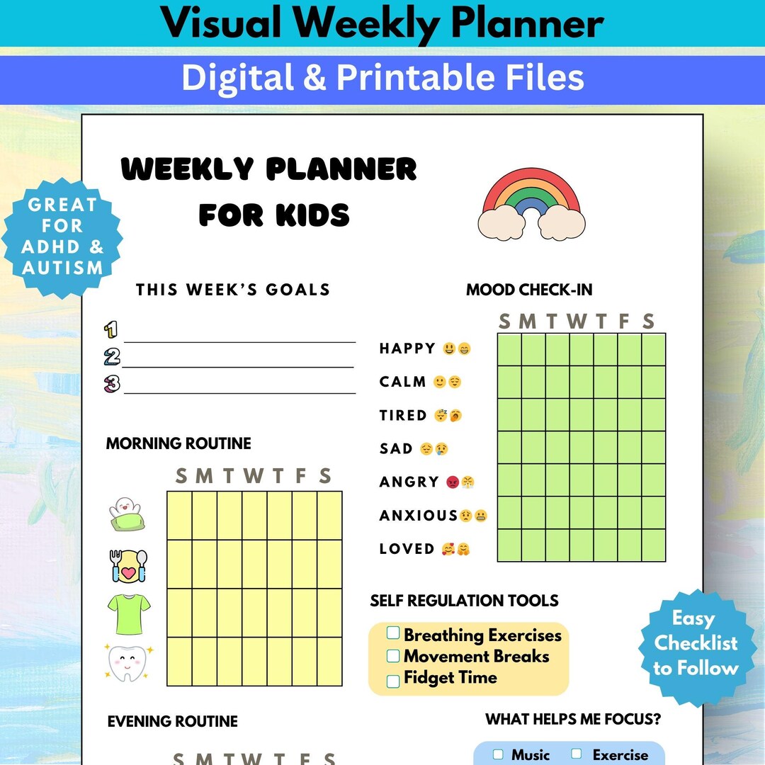 ADHD Routine for Kids | Weekly Digital Printable Planner Chart ...