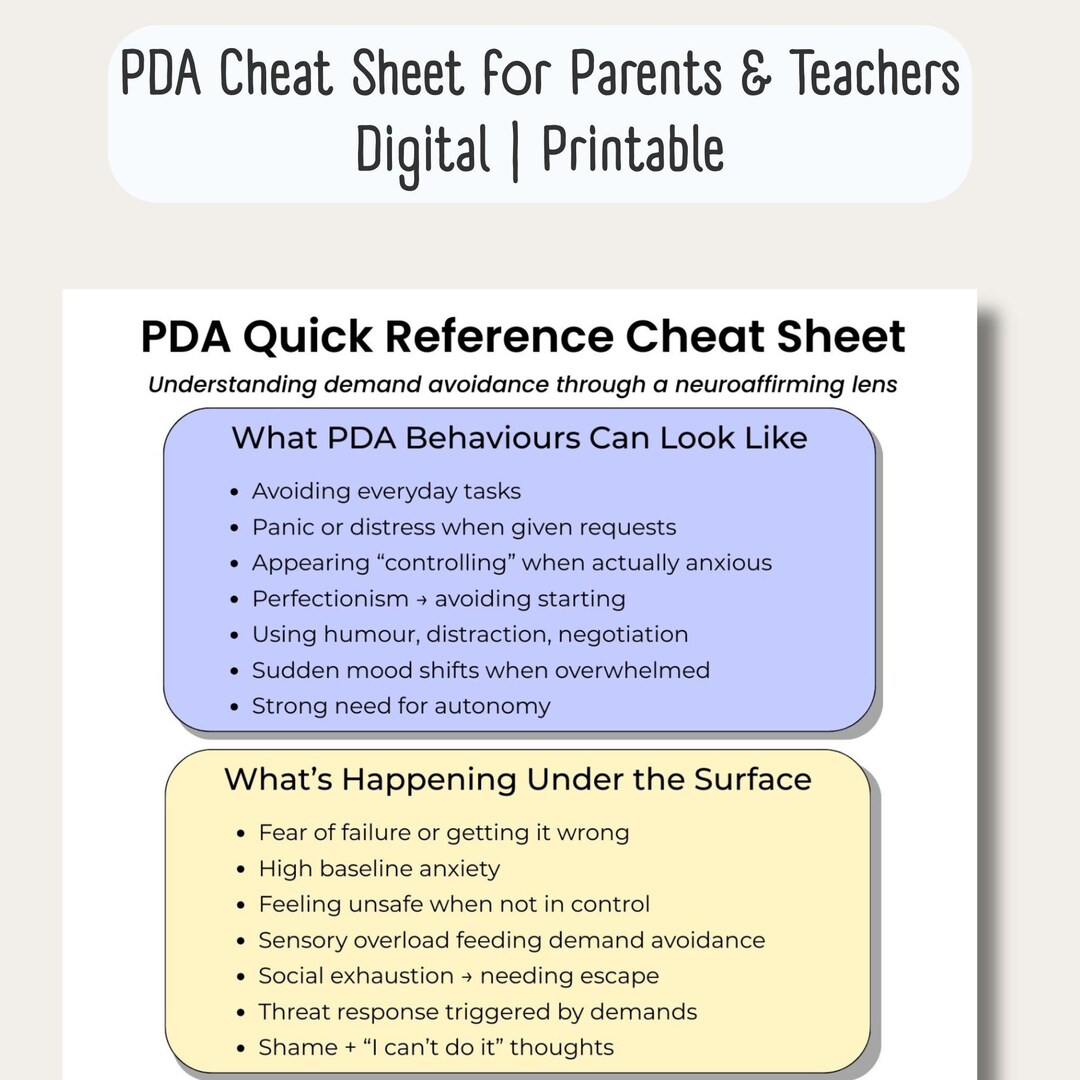 PDA Cheat Sheet PDF | Neurodivergent Affirming Parent & Teacher ...