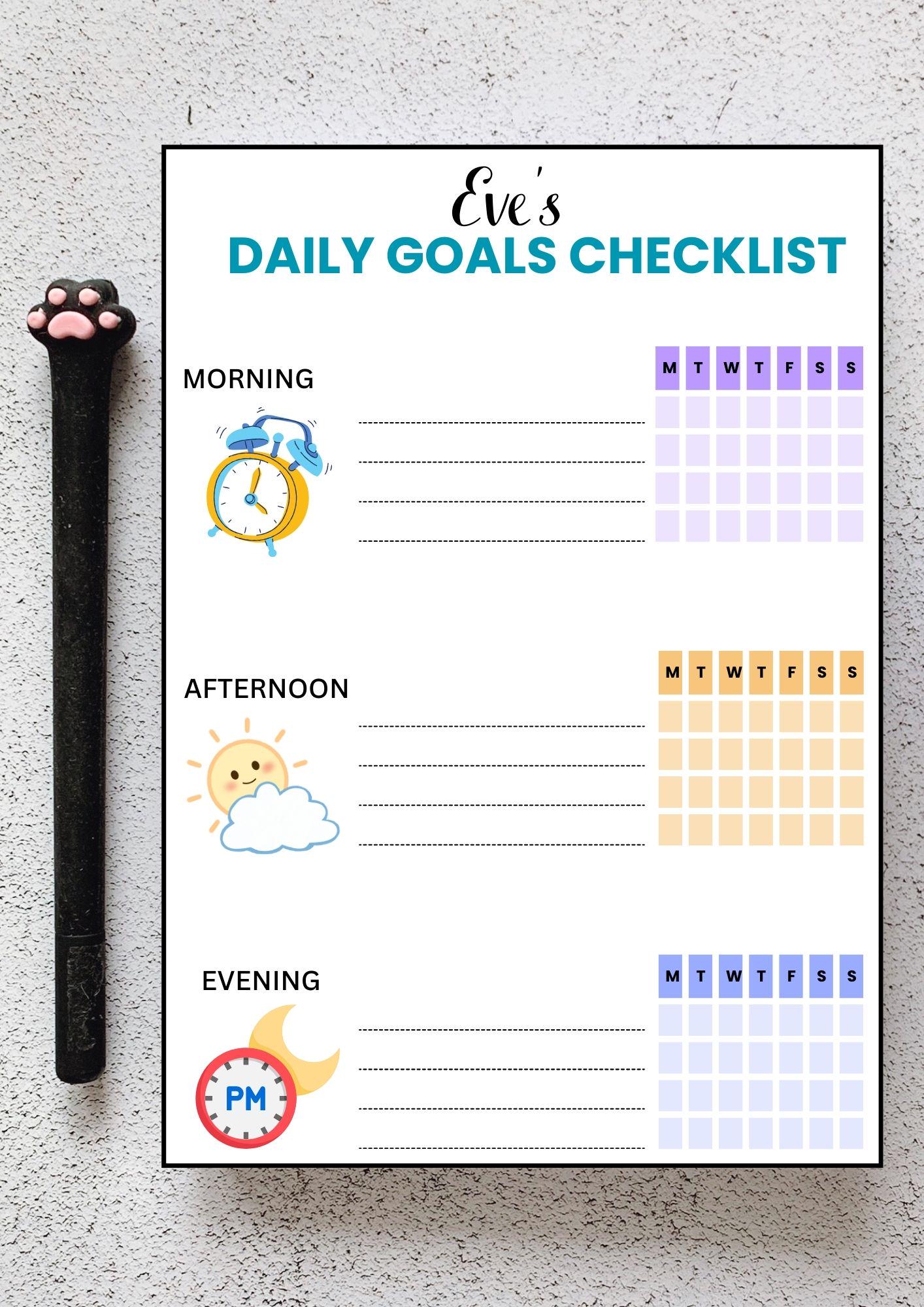Editable Kids Daily Goals Checklist | Executive Function | Fillable PDF ...