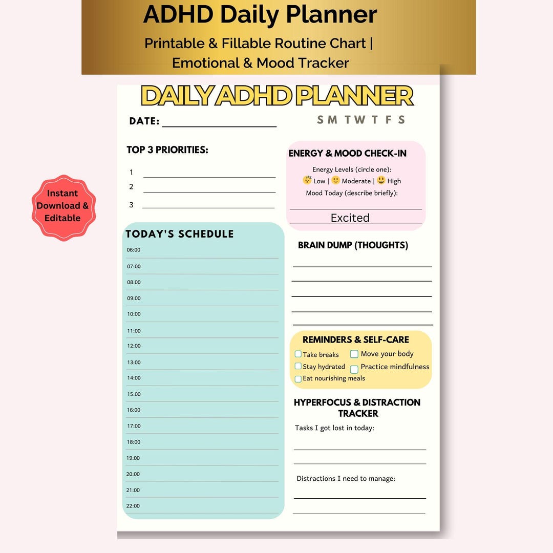 ADHD Visual Routine Chart Schedule | Daily Planner Printable ...