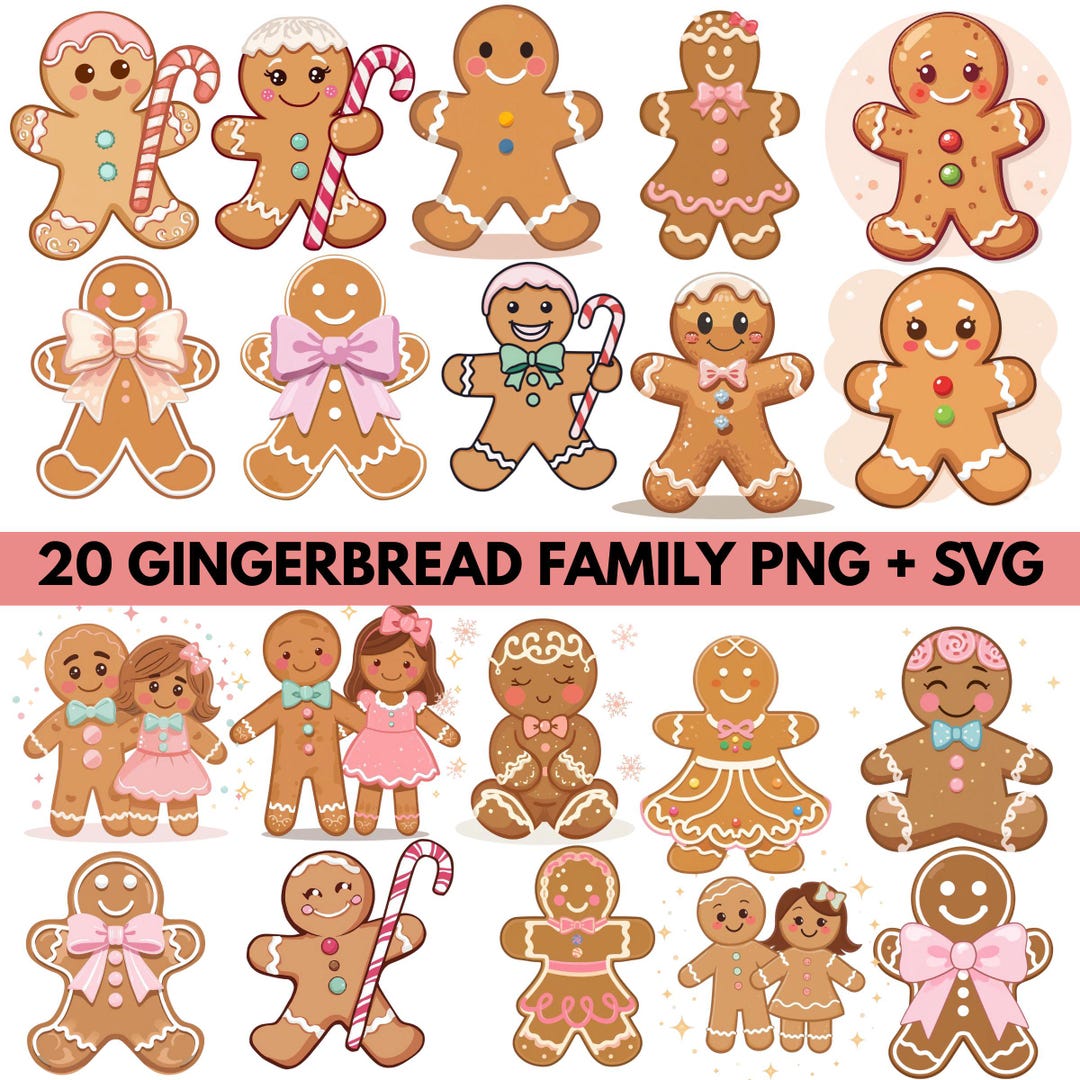 Gingerbread Man PNG SVG Bundle | Christmas Cookie SVG Pack | Holiday ...